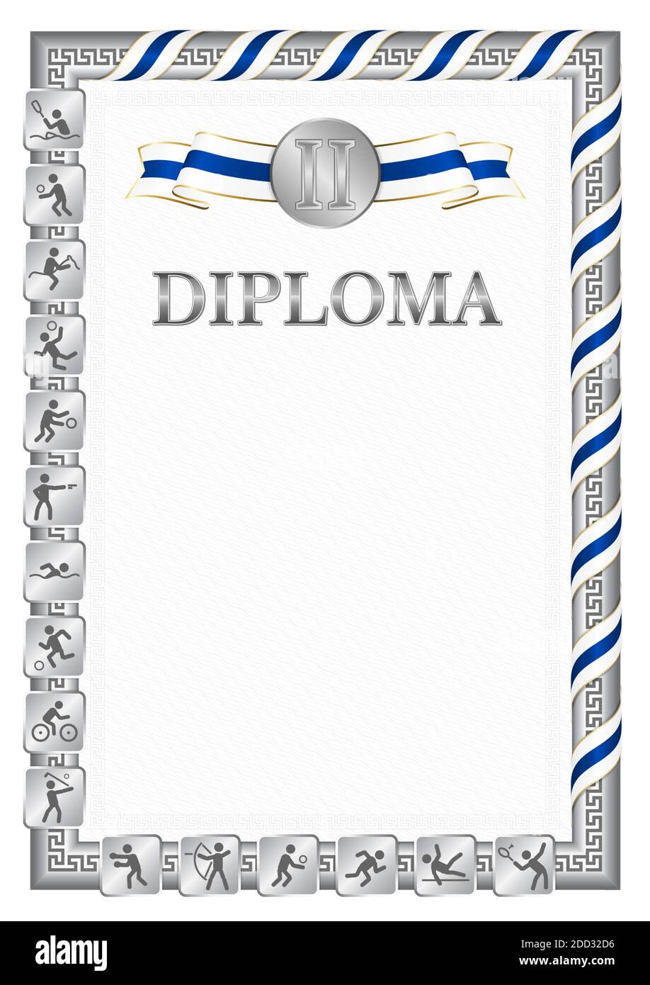 Vertical diploma for second place in a sports competition, silver color ...