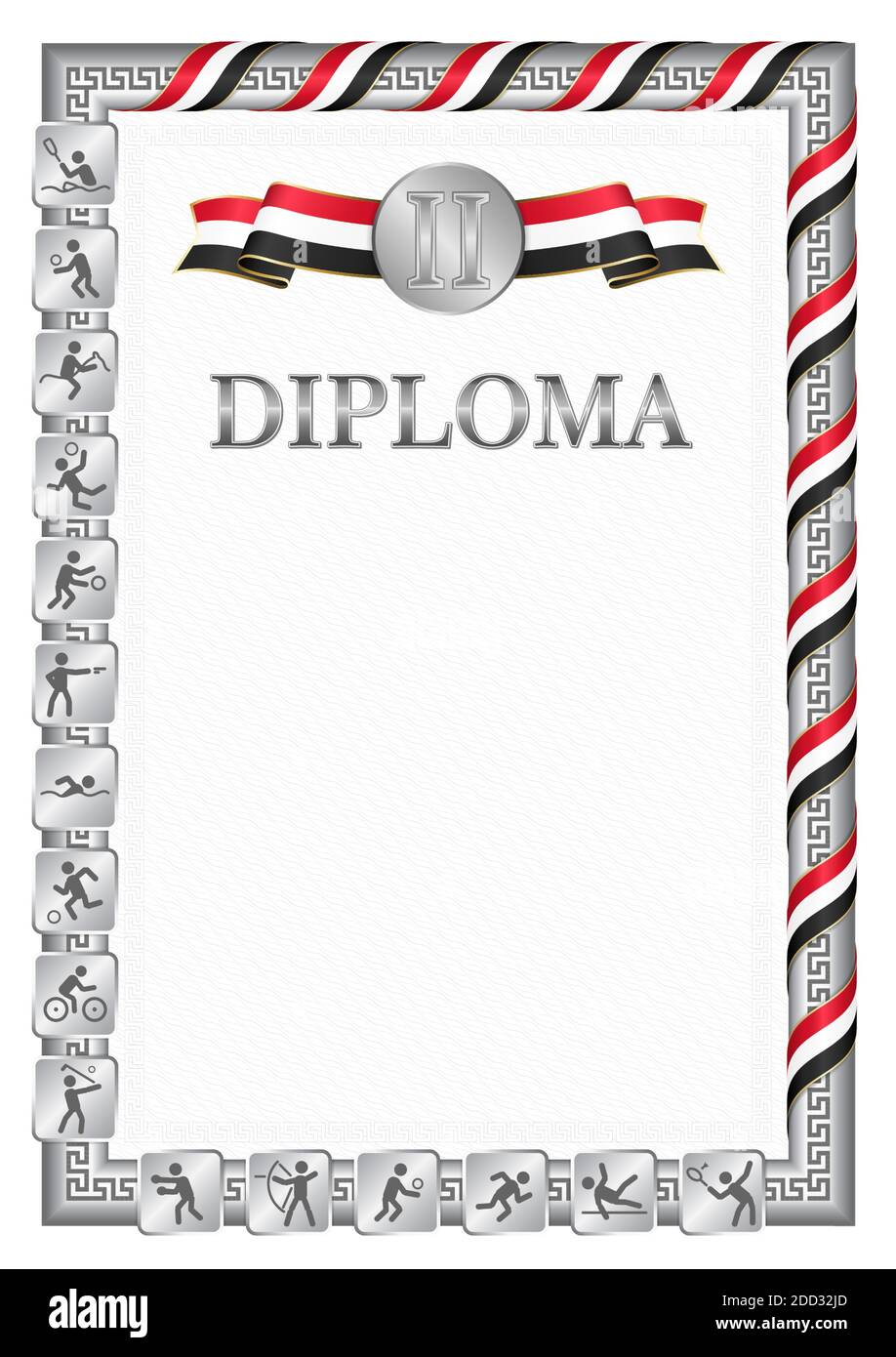Vertical diploma for second place in a sports competition, silver color ...