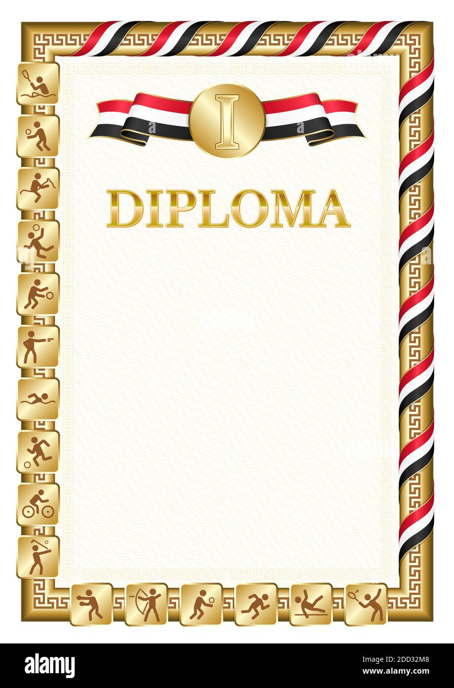 Vertical diploma for first place in a sports competition, golden color ...