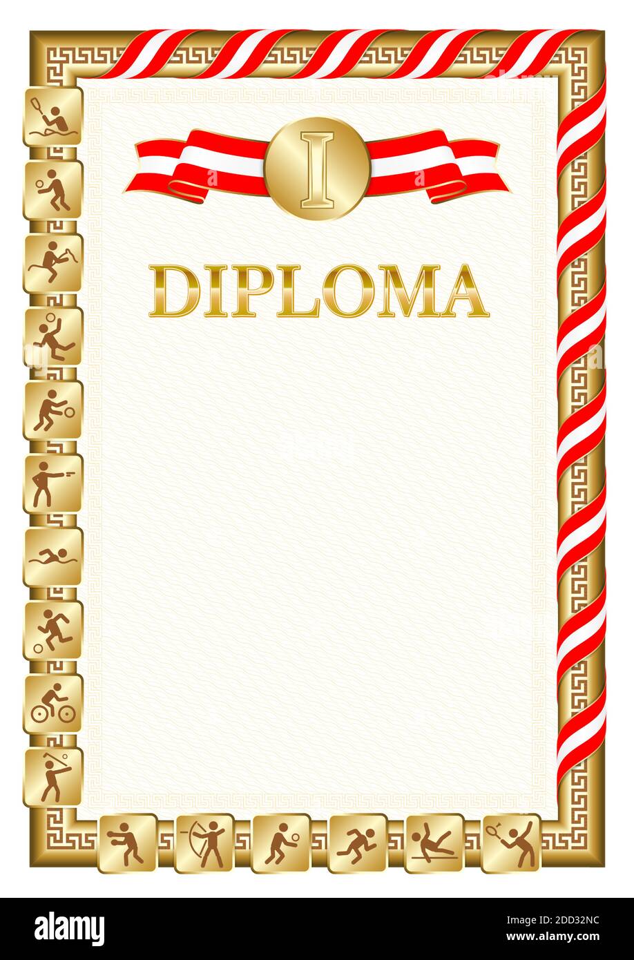 Vertical diploma for first place in a sports competition, golden color ...