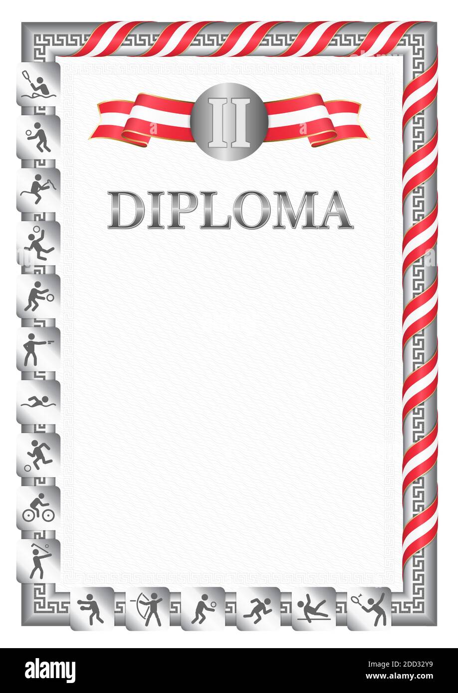 Vertical diploma for second place in a sports competition, silver color ...