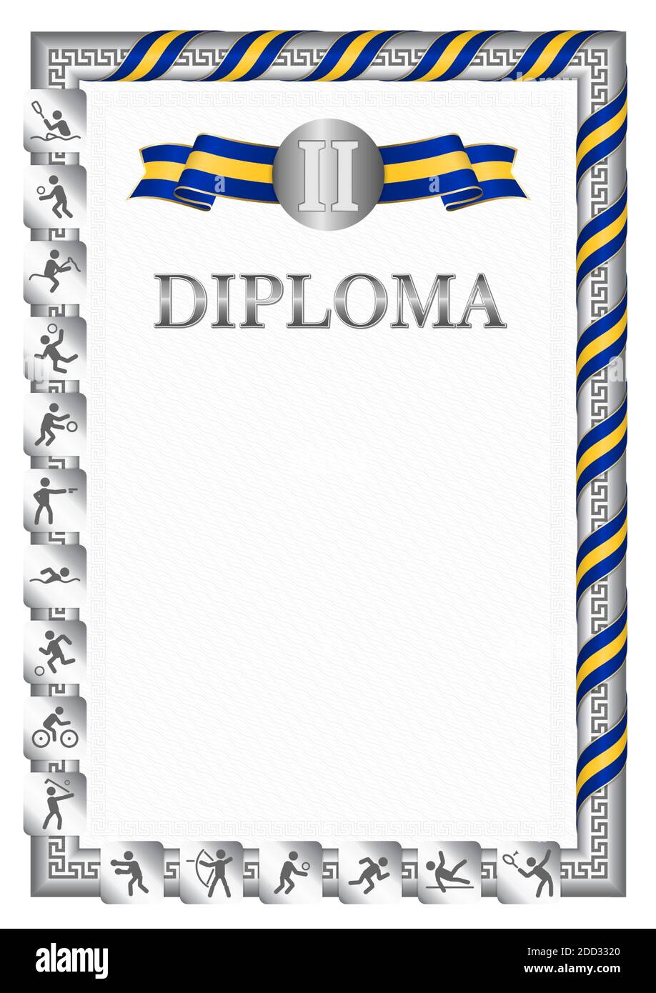 Vertical diploma for second place in a sports competition, silver color ...
