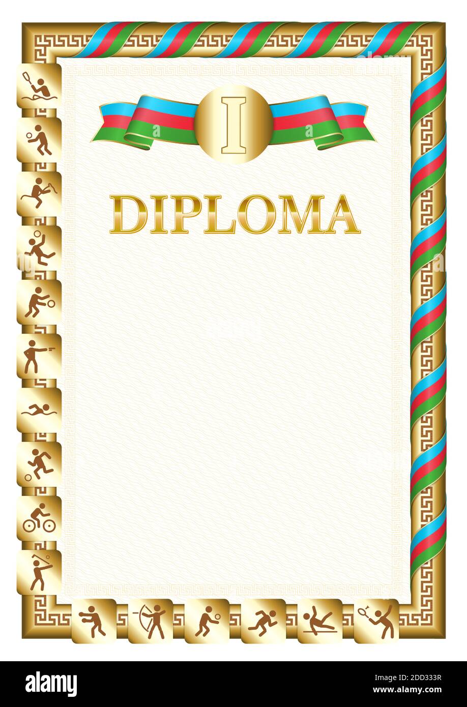 Vertical diploma for first place in a sports competition, golden color ...