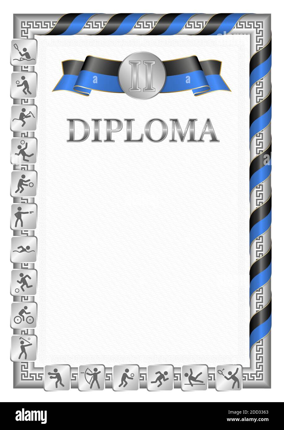 Vertical diploma for second place in a sports competition, silver color ...