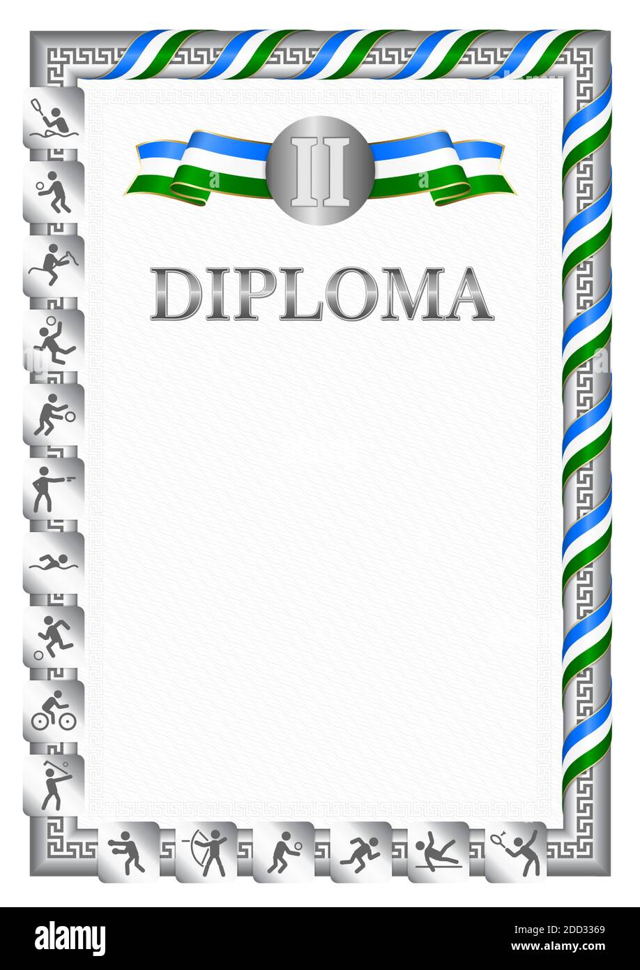 Vertical diploma for second place in a sports competition, silver color ...