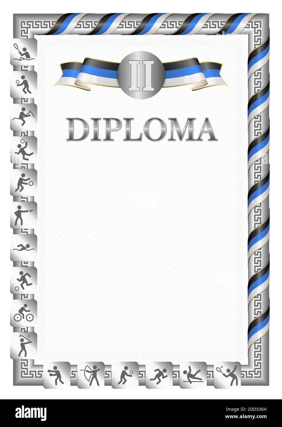 Vertical diploma for second place in a sports competition, silver color ...
