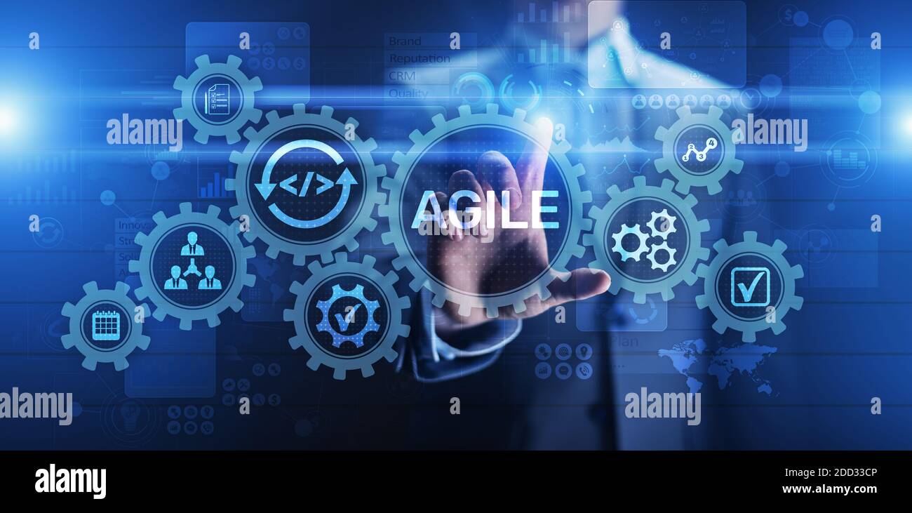 Agile development methodology concept on virtual screen. Technology ...