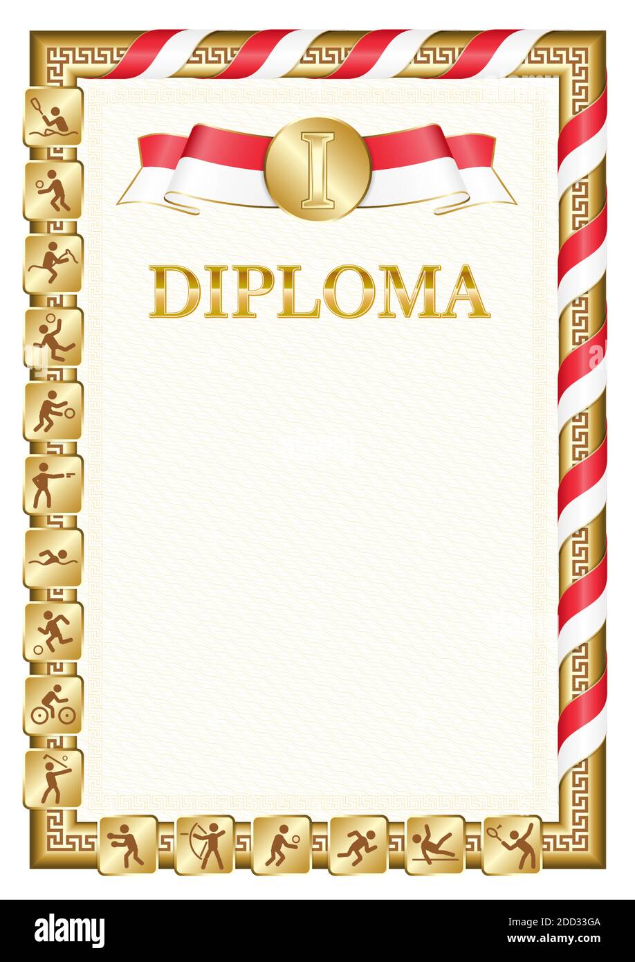 Vertical diploma for first place in a sports competition, golden color ...