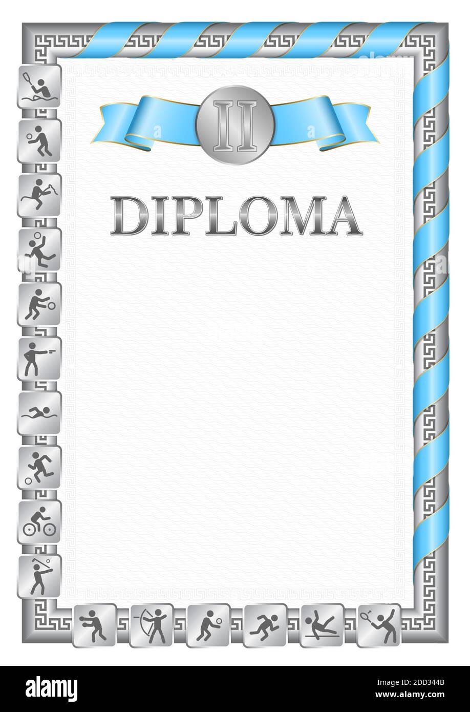 Vertical diploma for second place in a sports competition, silver color ...