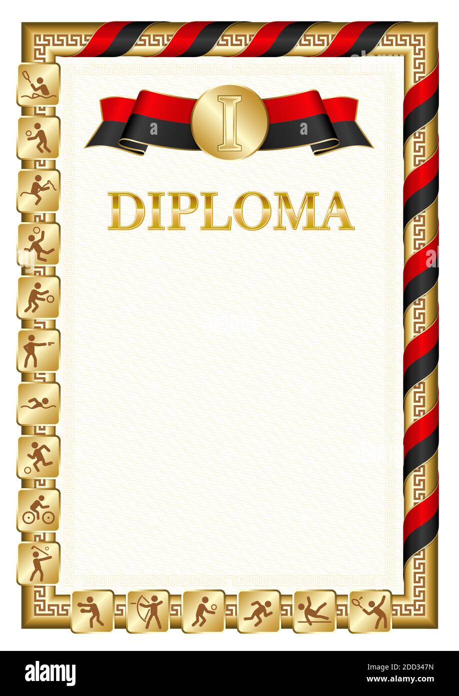 Vertical diploma for first place in a sports competition, golden color ...