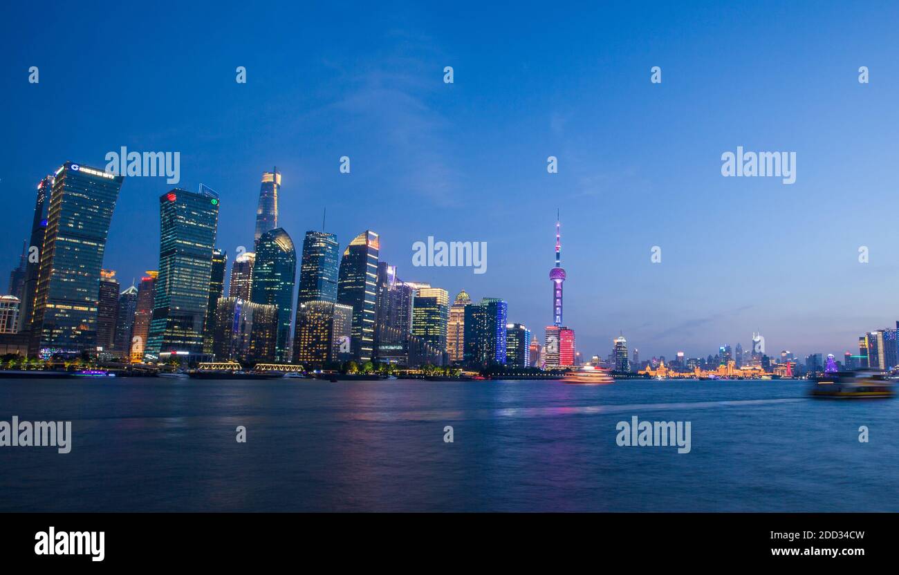 Shanghai urban construction scenery at night Stock Photo - Alamy