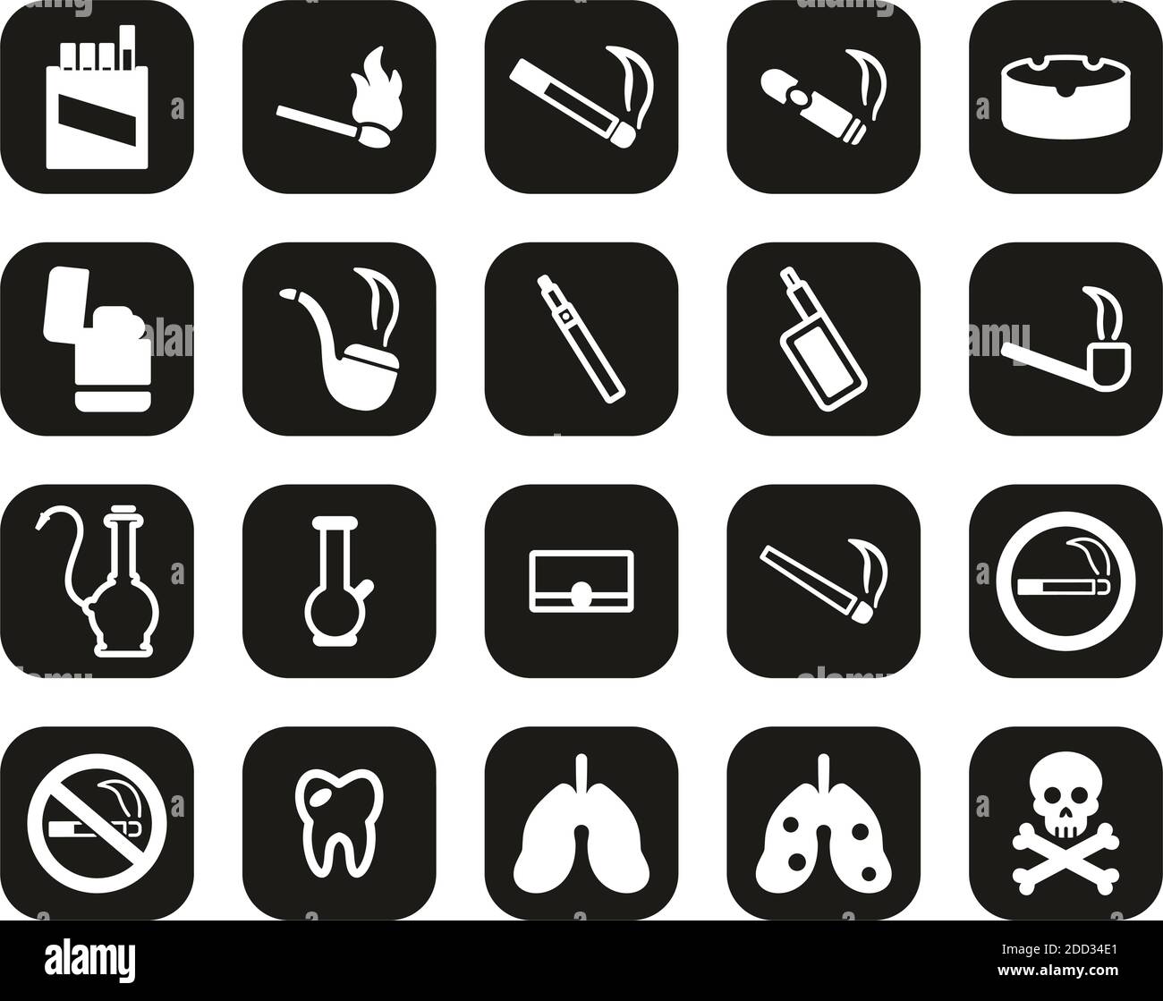 Smoking Or Smoking Addiction Icons White On Black Flat Design Set Big ...