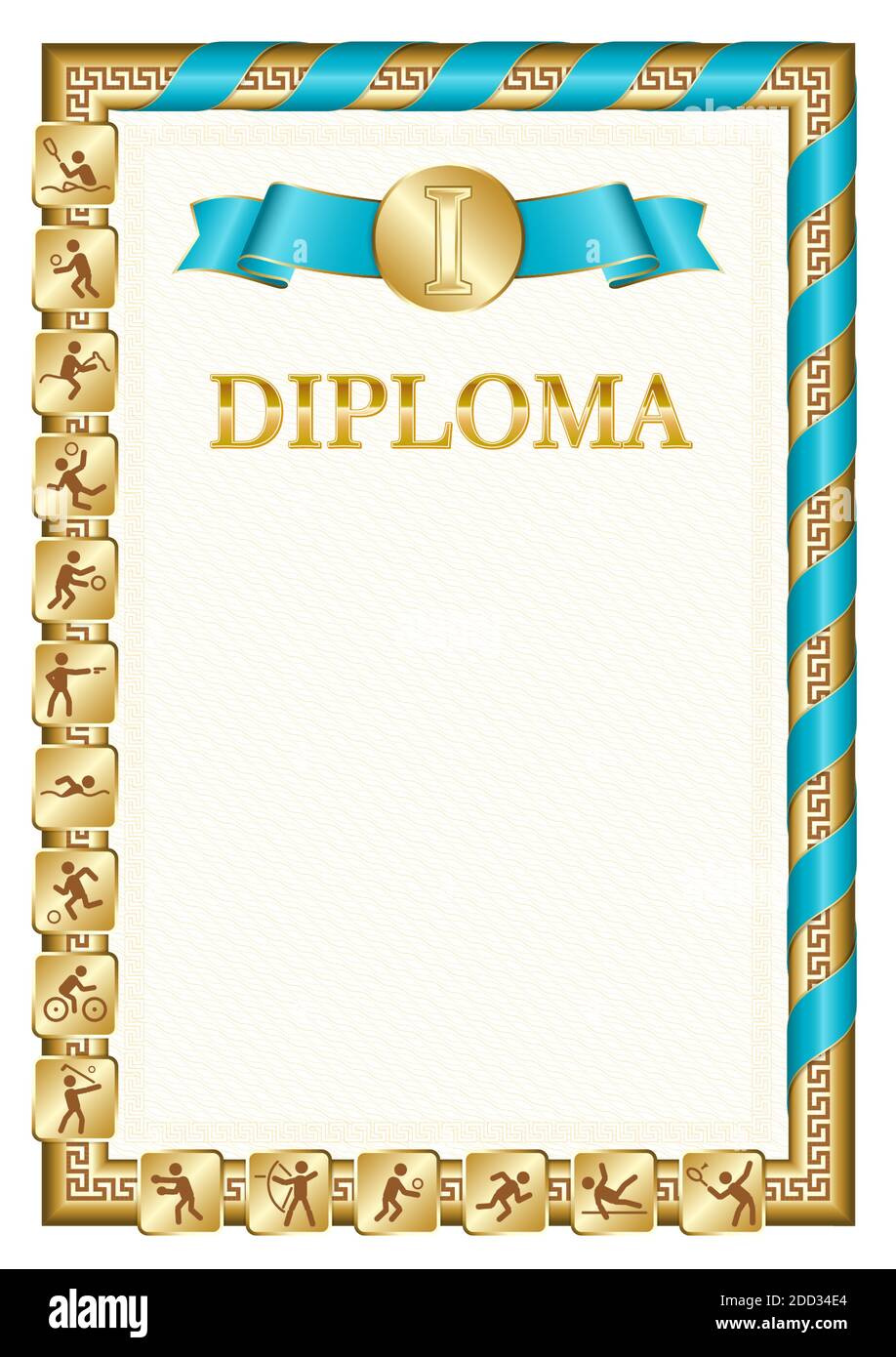 Vertical diploma for first place in a sports competition, golden color ...