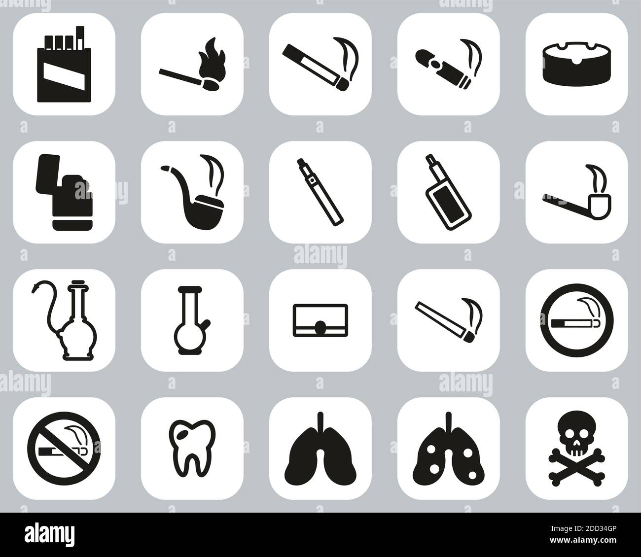 Smoking Or Smoking Addiction Icons Black & White Flat Design Set Big ...