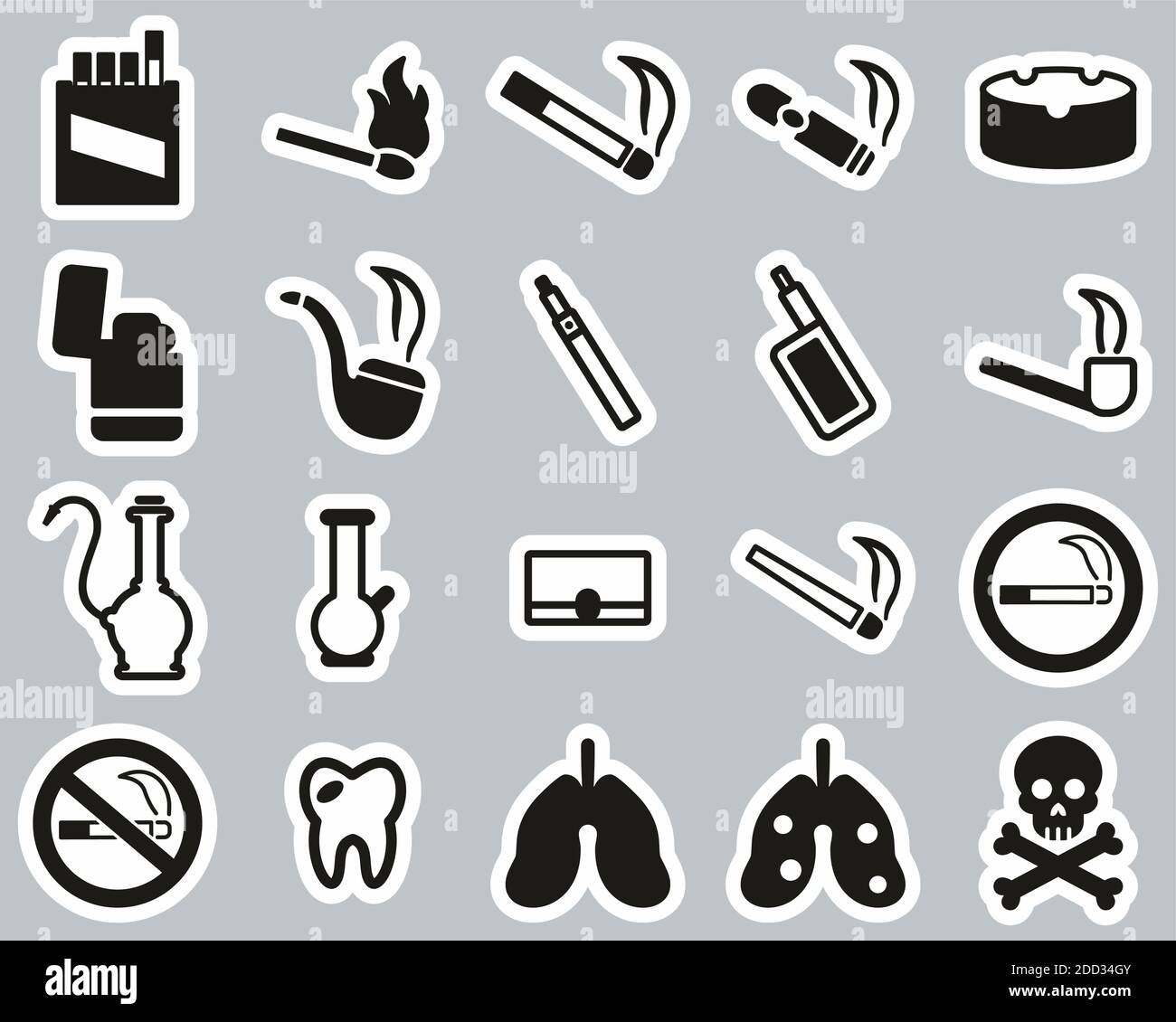 Smoking Or Smoking Addiction Icons Black & White Sticker Set Big Stock ...