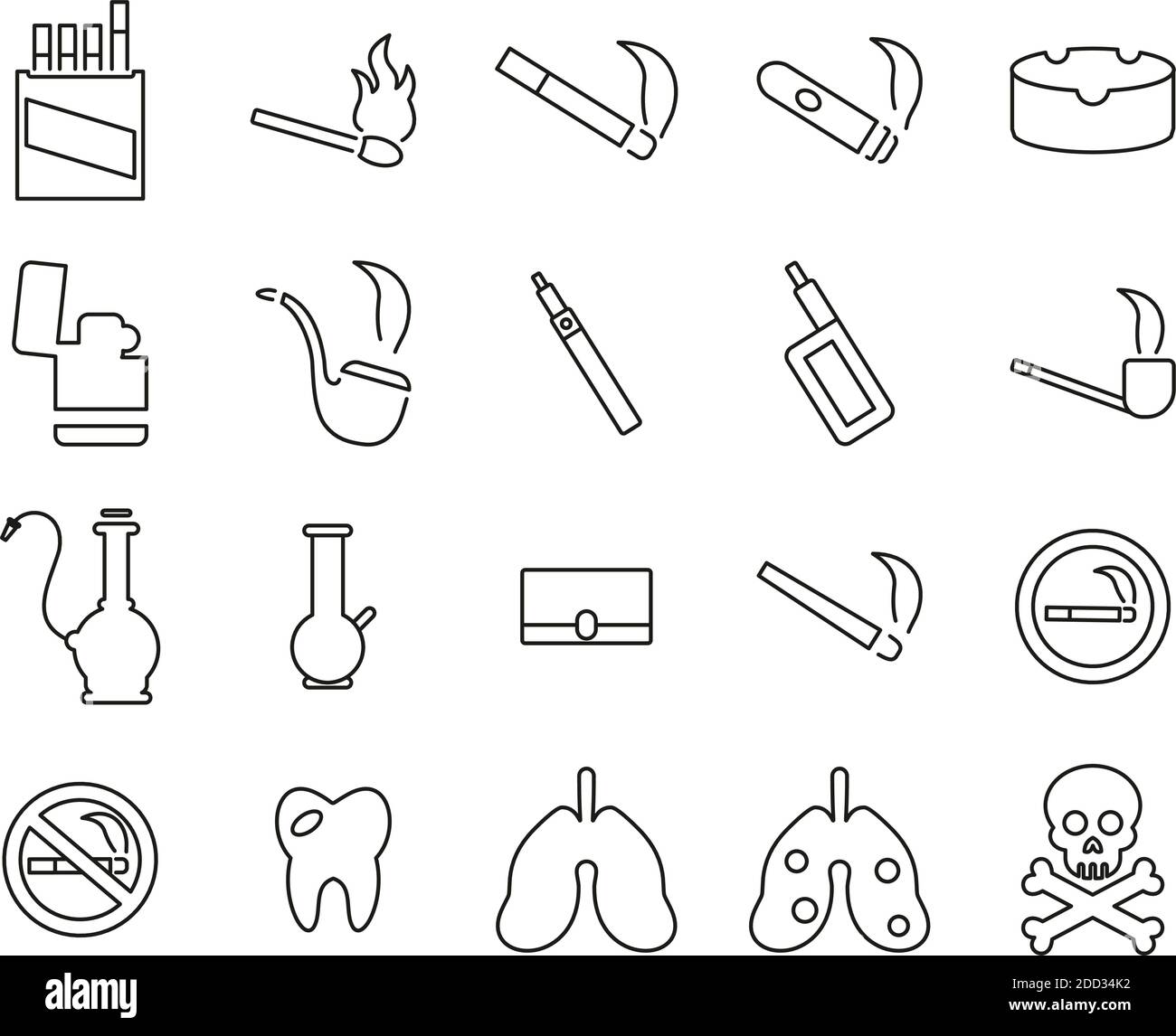Smoking Or Smoking Addiction Icons Black & White Thin Line Set Big ...