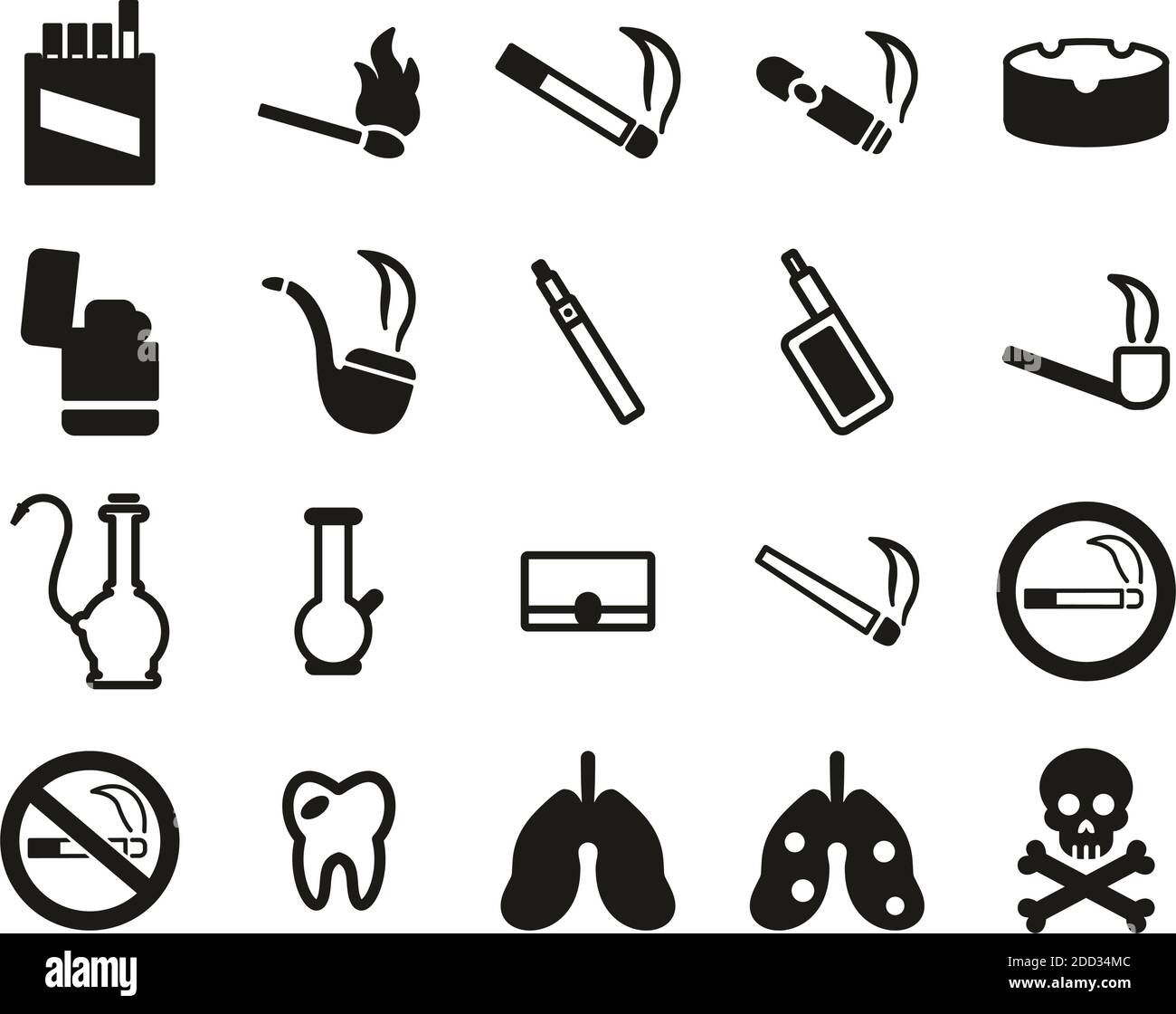 Smoking Or Smoking Addiction Icons Black & White Set Big Stock Vector ...