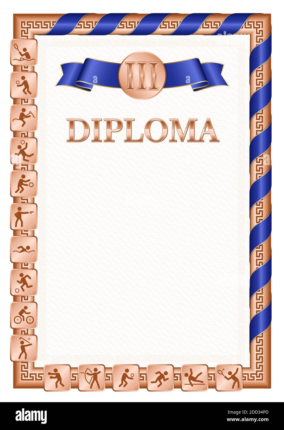 Vertical diploma for third place in a sports competition, bronze color ...