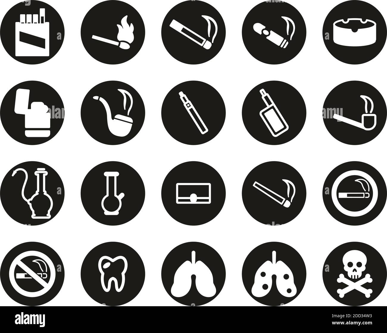 Smoking Or Smoking Addiction Icons White On Black Flat Design Circle ...