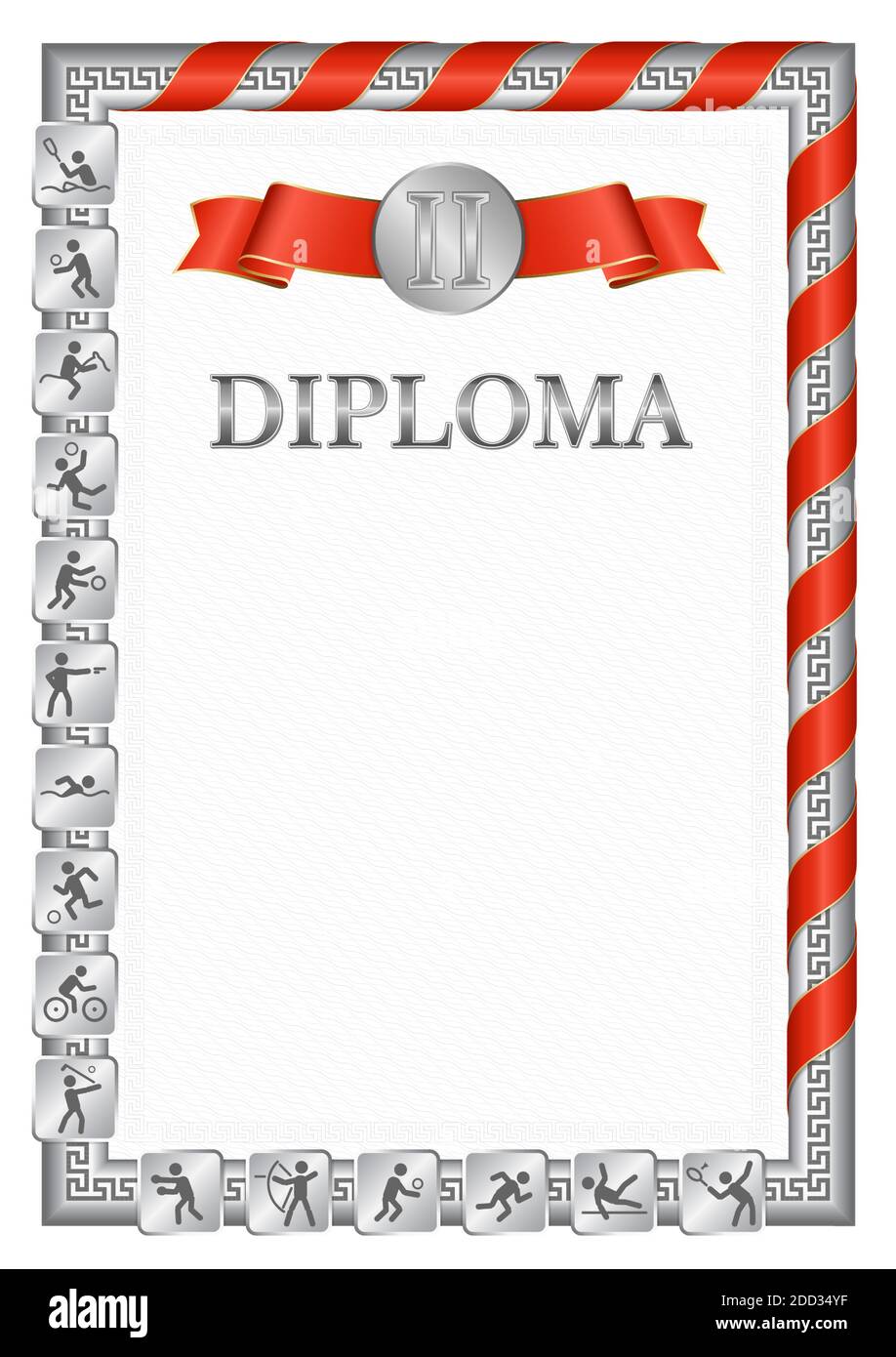 Vertical diploma for second place in a sports competition, silver color ...