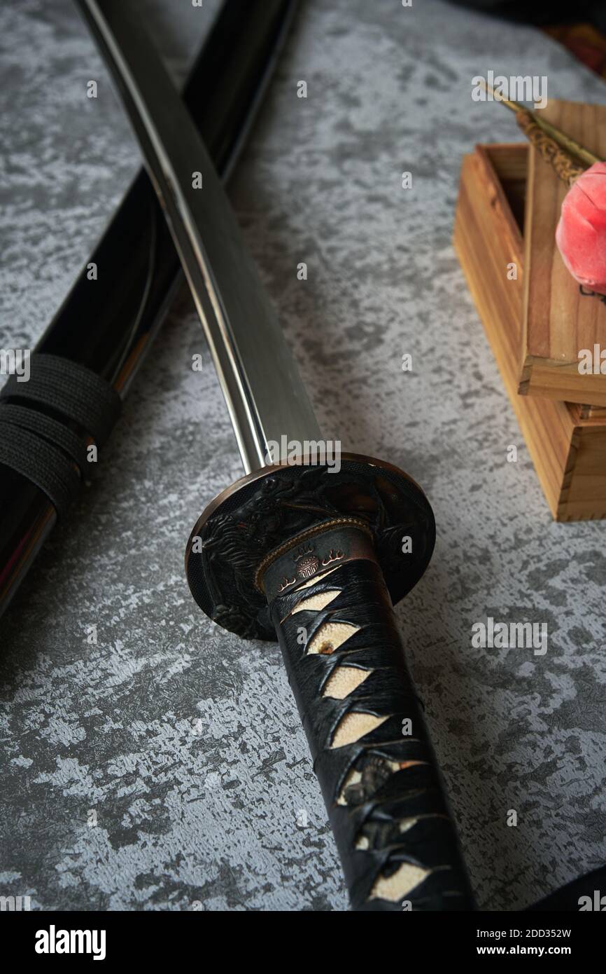 close-up of the Japanese battle sword katana Stock Photo - Alamy