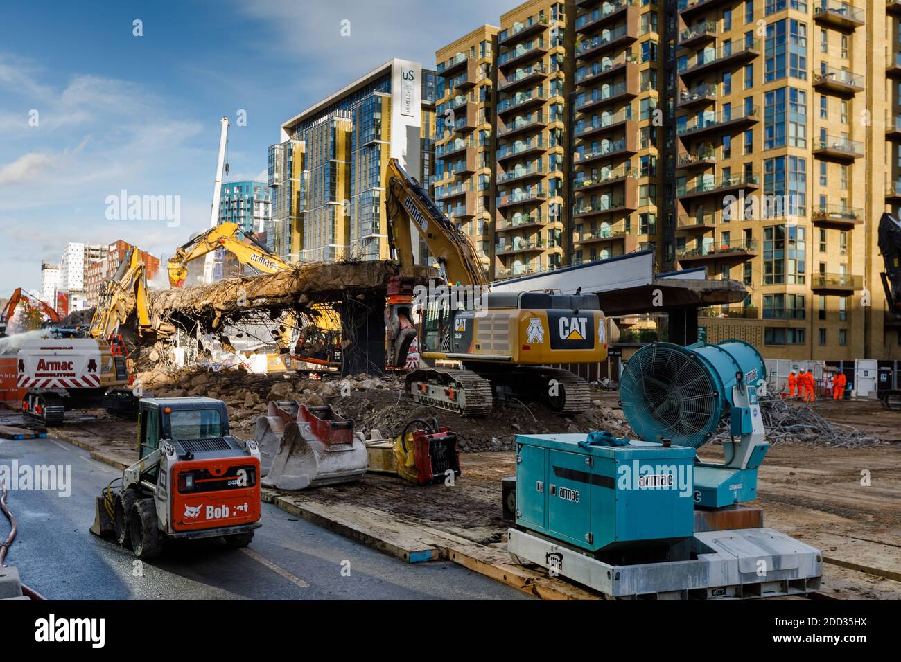 Demolition of 'Wembley Way', the iconic Wembley Stadium pedway, a 46 ...