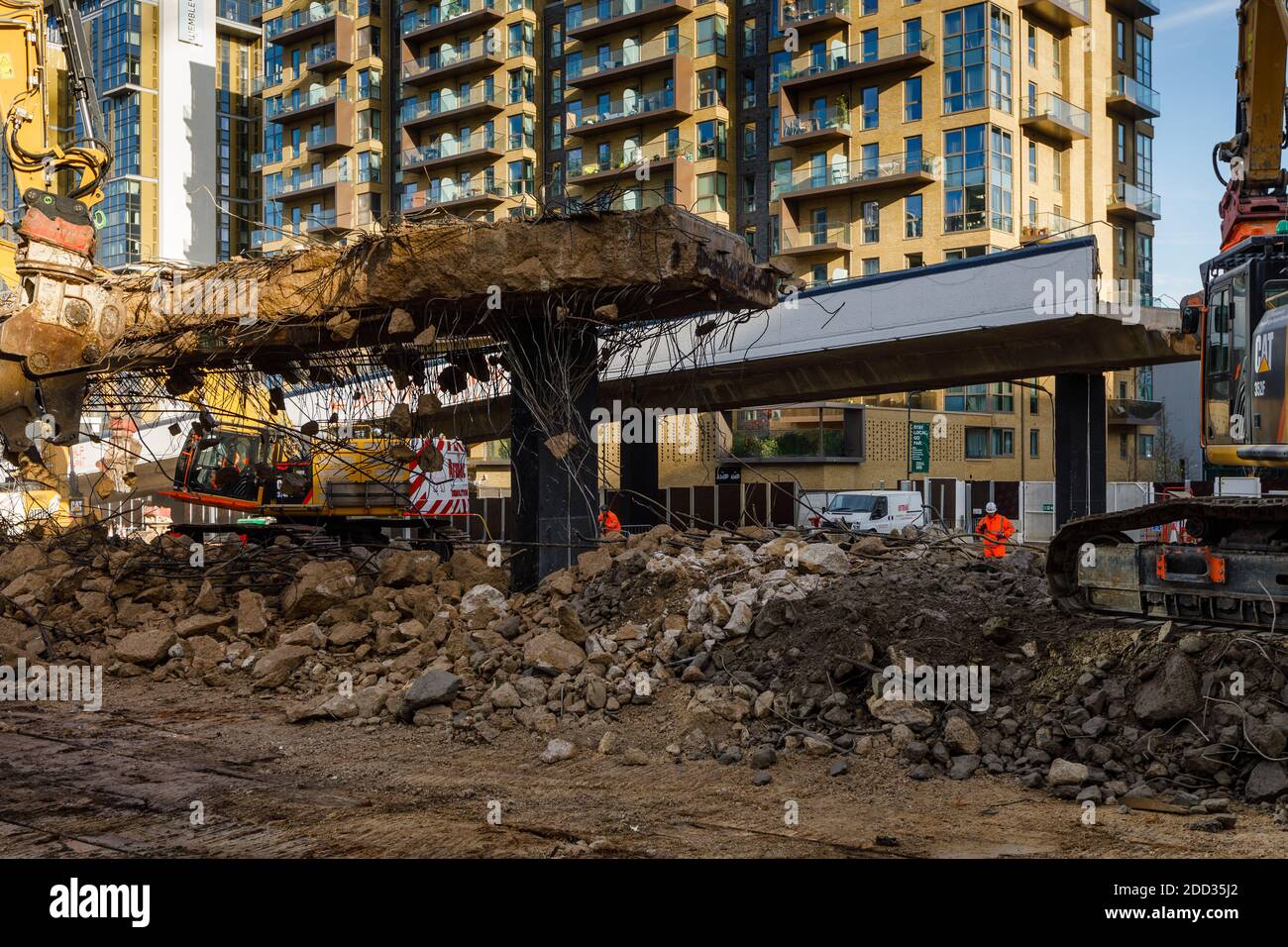 Demolition of 'Wembley Way', the iconic Wembley Stadium pedway, a 46 ...