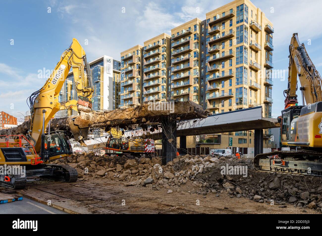 Demolition of 'Wembley Way', the iconic Wembley Stadium pedway, a 46 ...