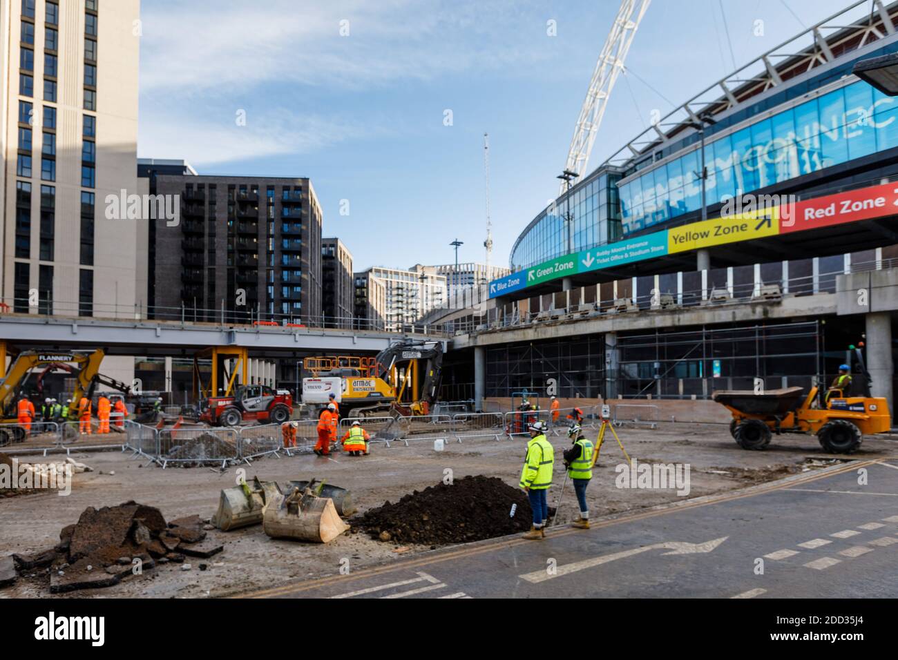 Demolition of 'Wembley Way', the iconic Wembley Stadium pedway, a 46 ...