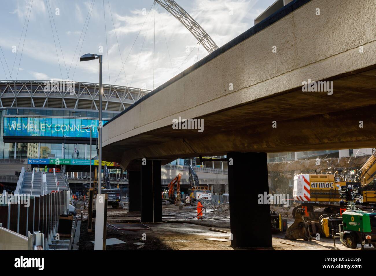 Demolition of 'Wembley Way', the iconic Wembley Stadium pedway, a 46 ...