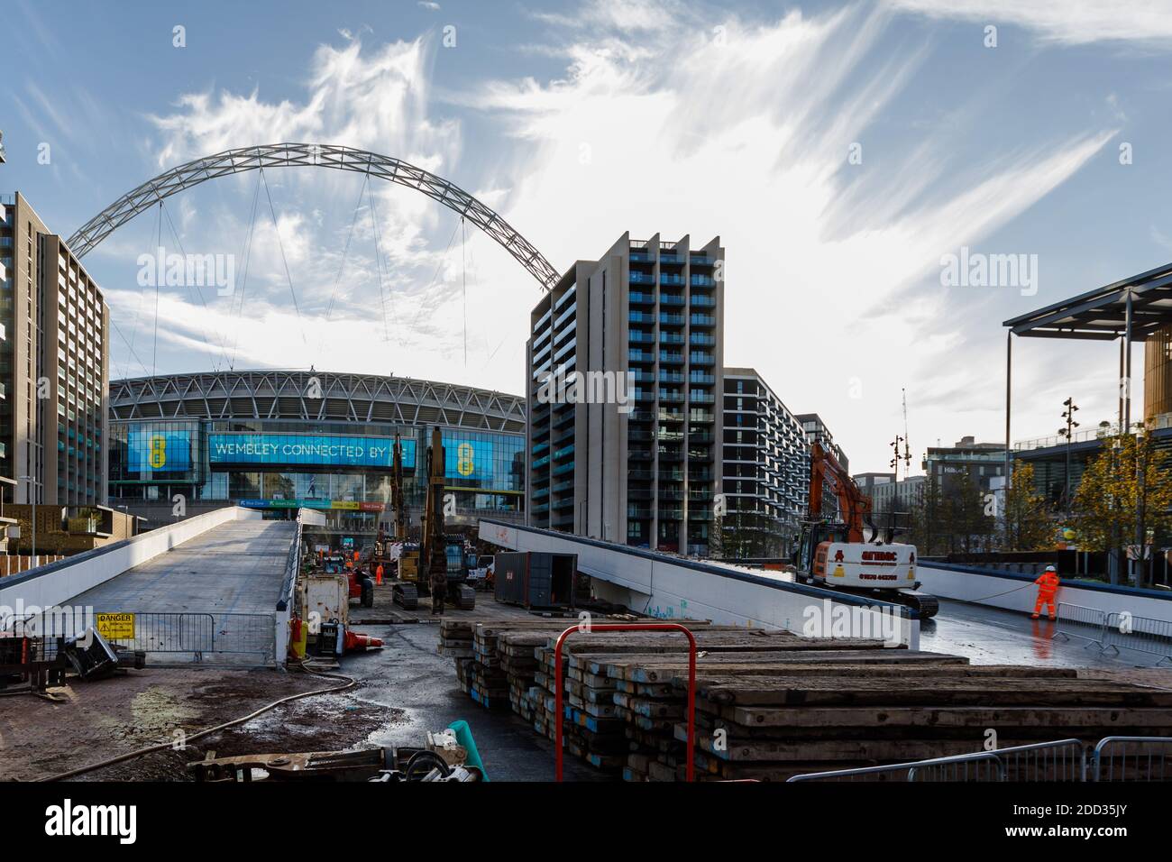 Demolition of 'Wembley Way', the iconic Wembley Stadium pedway, a 46 ...