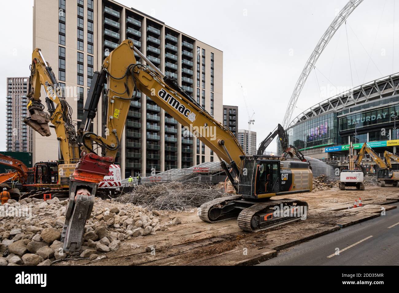 Demolition of 'Wembley Way', the iconic Wembley Stadium pedway, a 46 ...