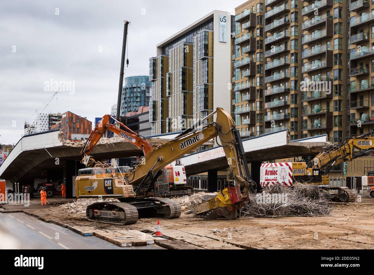 Demolition of 'Wembley Way', the iconic Wembley Stadium pedway, a 46 ...