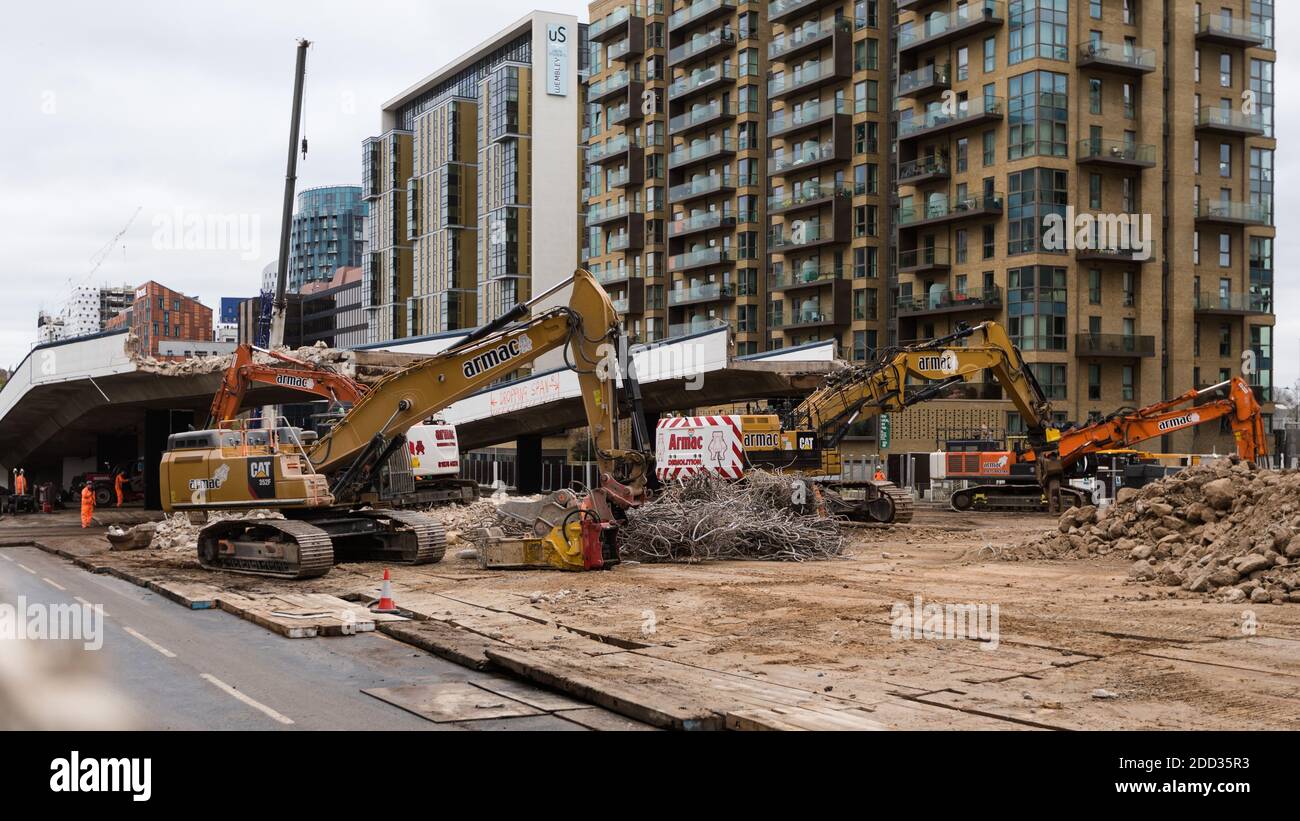 Demolition of 'Wembley Way', the iconic Wembley Stadium pedway, a 46 ...