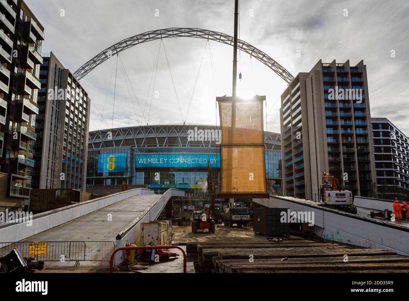 Demolition of 'Wembley Way', the iconic Wembley Stadium pedway, a 46 ...