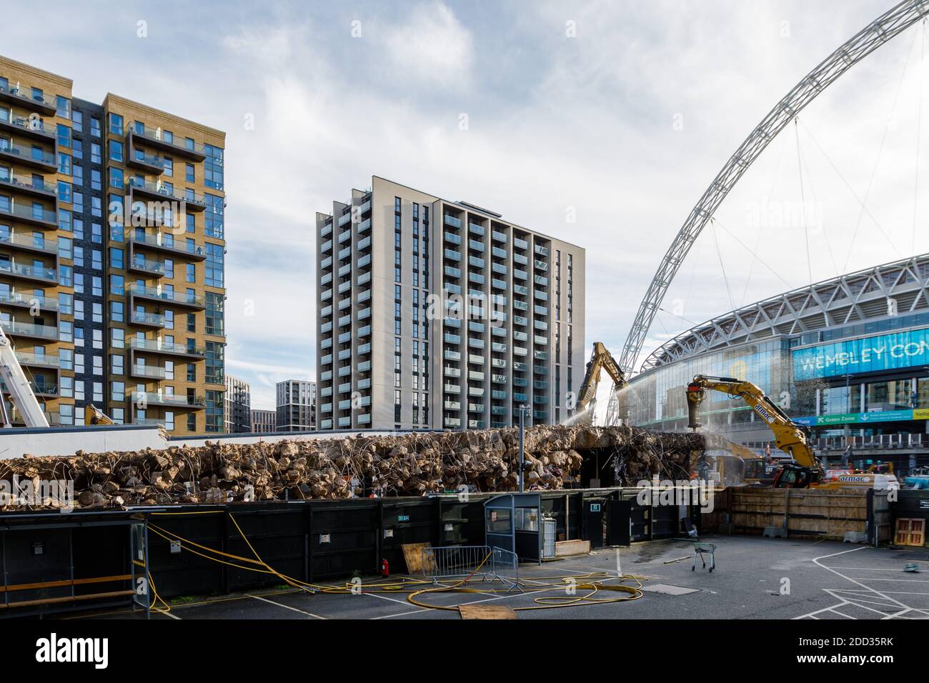 Demolition of 'Wembley Way', the iconic Wembley Stadium pedway, a 46 ...