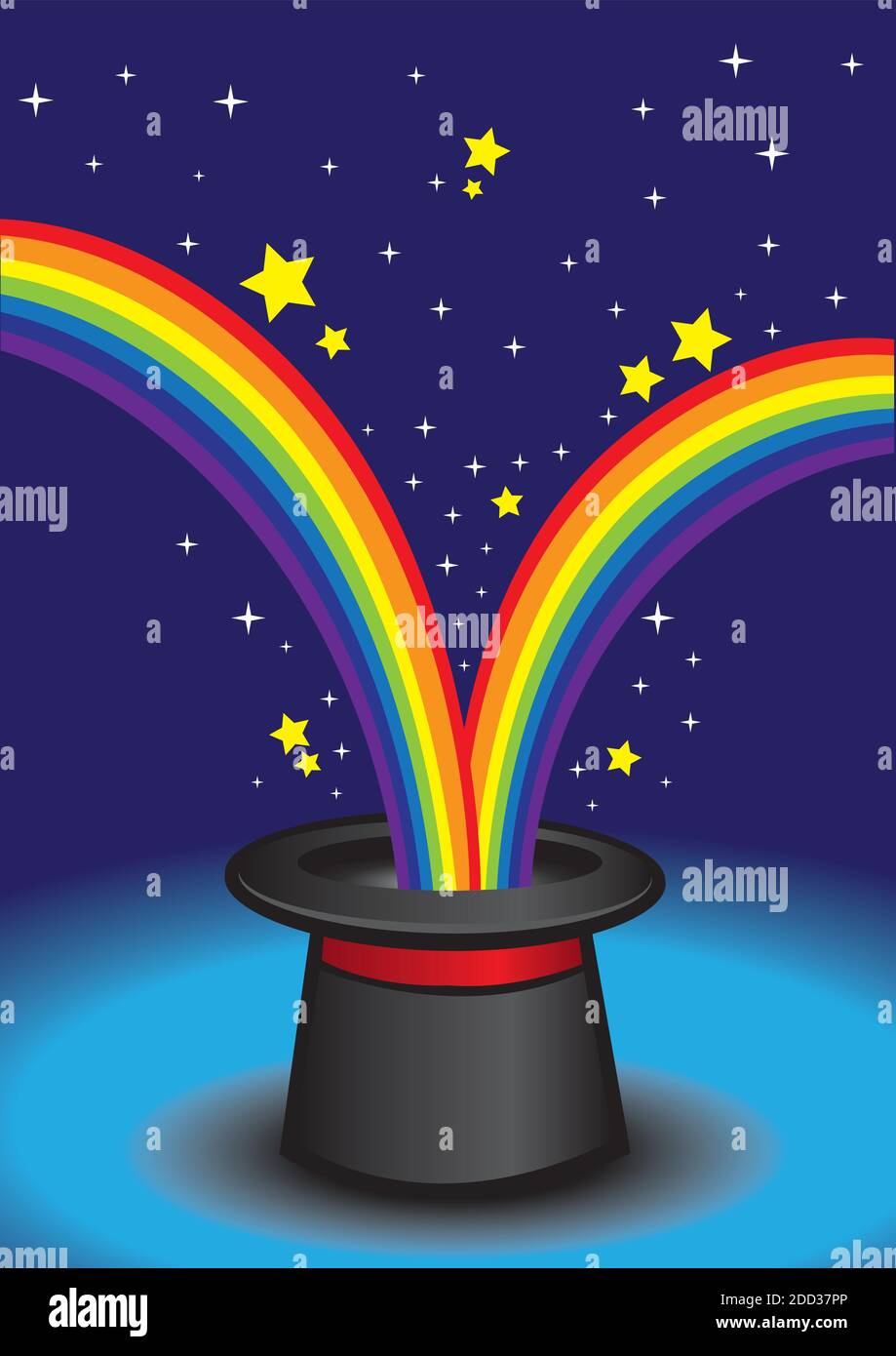 Magic hat with stars and rainbow. Vector illustration Stock Vector ...