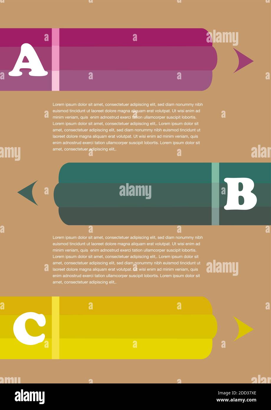 Template for vertical page layout with copy space between three thick ...