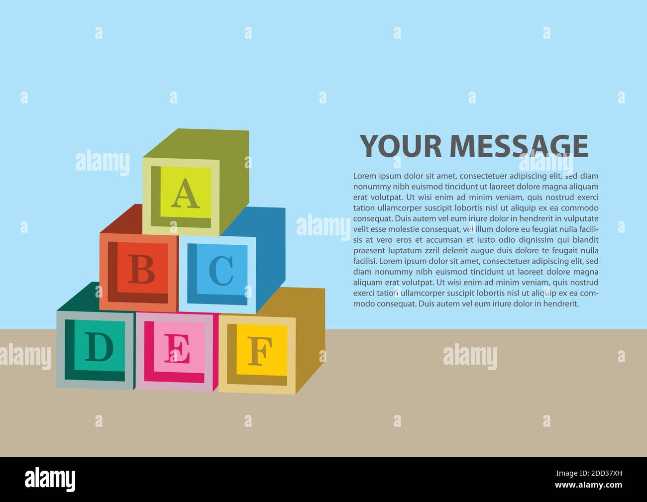 Layout of toy blocks in different colors with area for own text. Vector ...