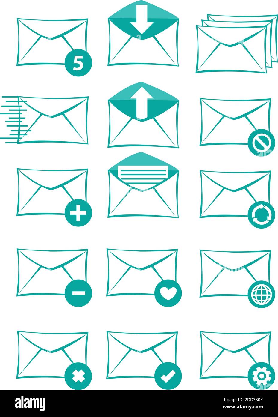 Collection of web icons designs with envelopes and conceptual symbols ...