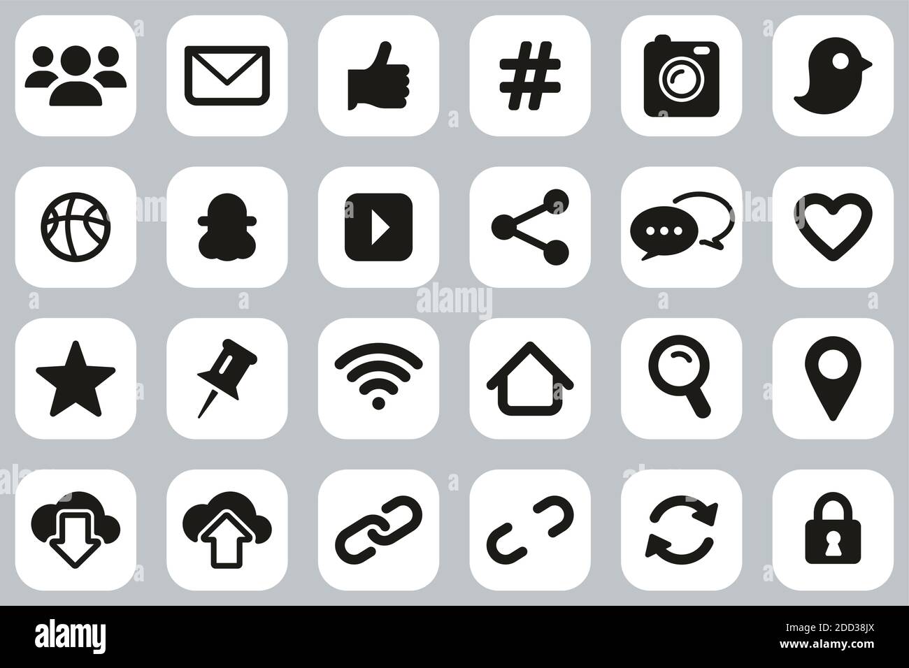 Social Media Icons Black & White Flat Design Set Big Stock Vector Image ...
