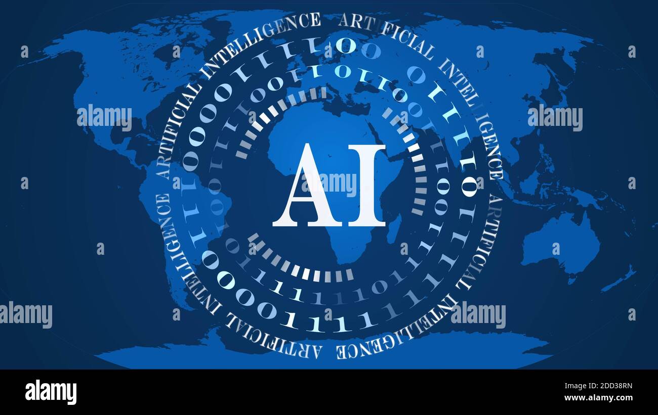 AI - abstract Artificial Intelligence background - circles of binary code with letters in center ...