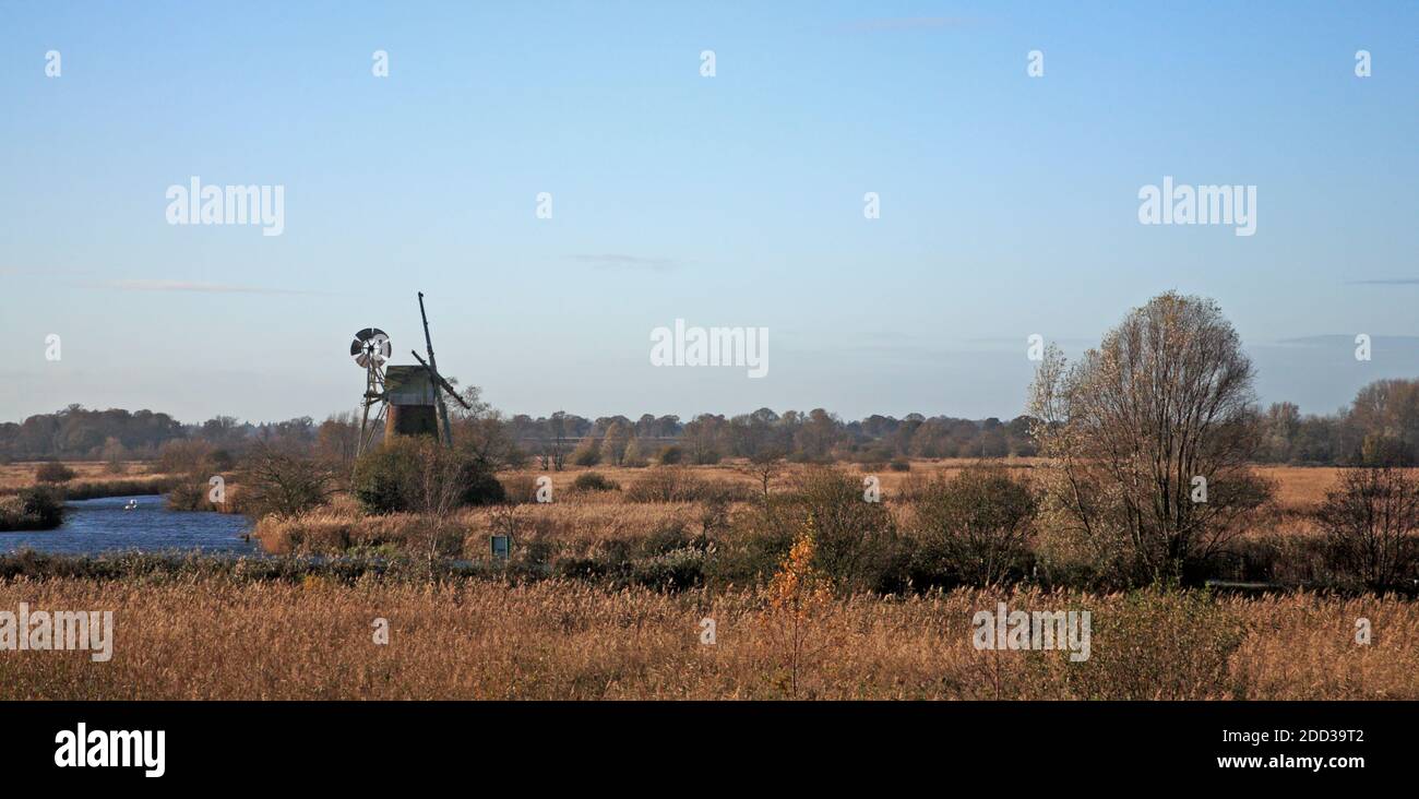 A panoramic view of the River Ant and marshes on the Norfolk Broads ...