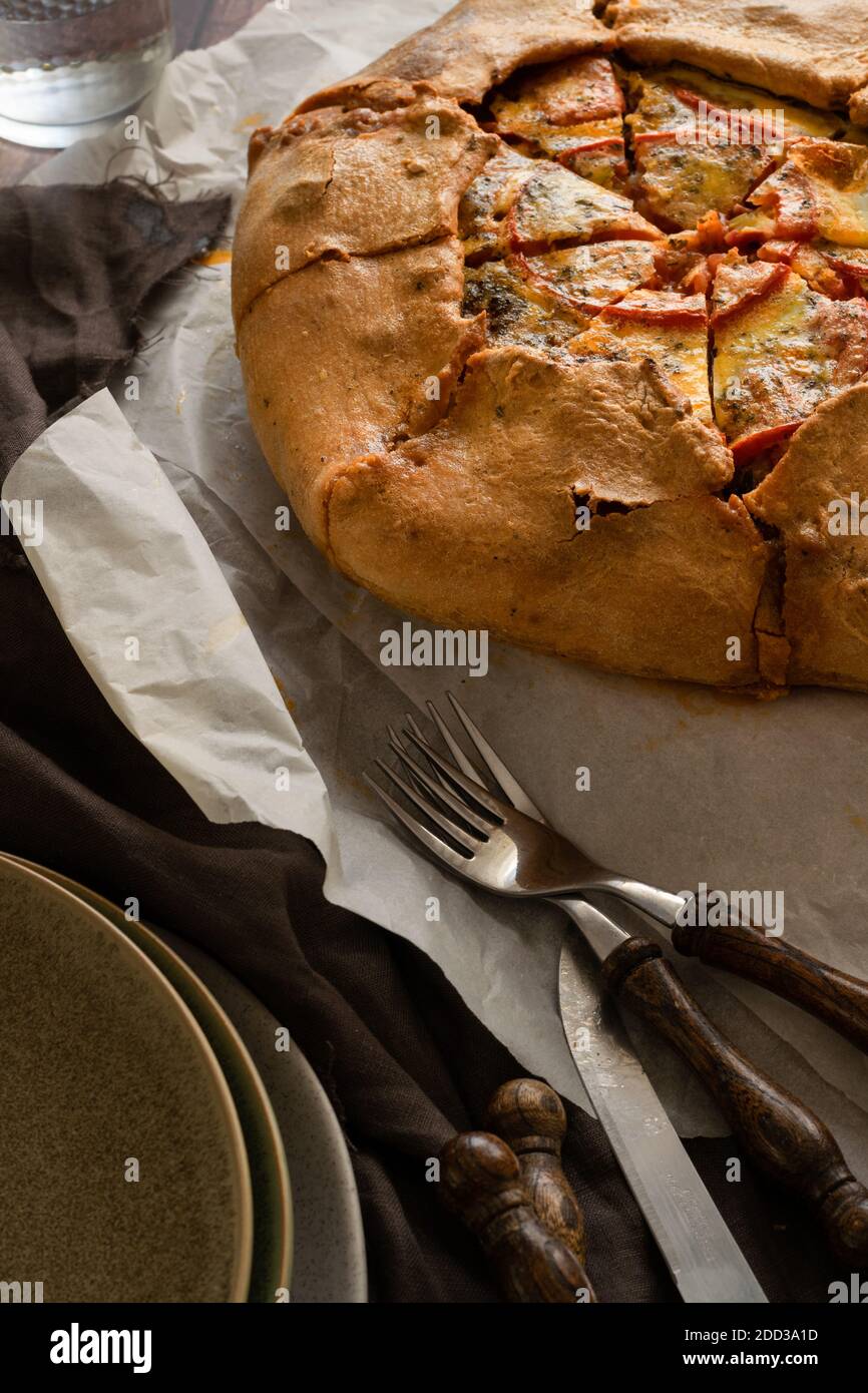 Ready to eat salt pie with vegetables, traditional homemade meal Stock ...