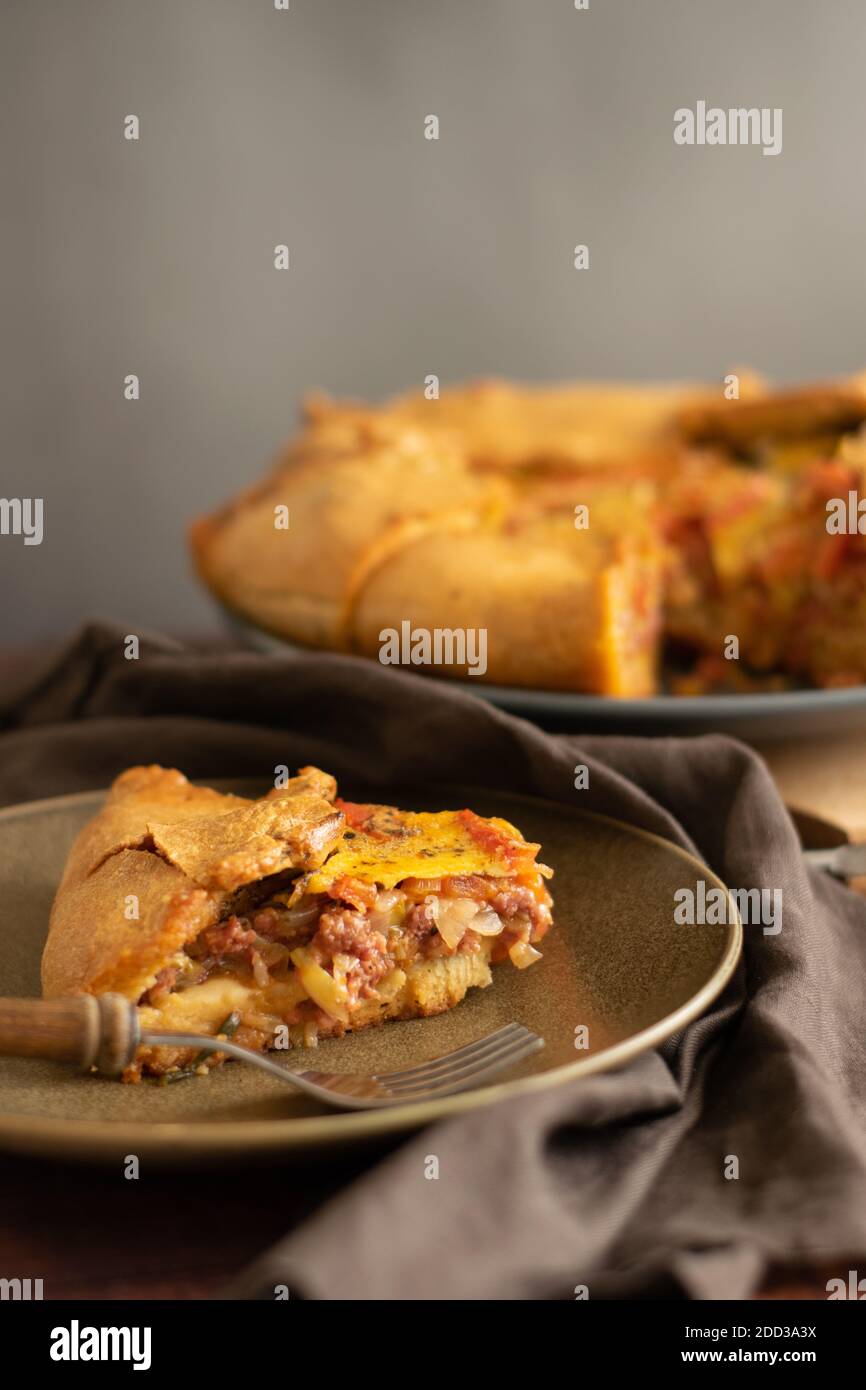 Ready to eat salt pie with vegetables, traditional homemade meal Stock ...