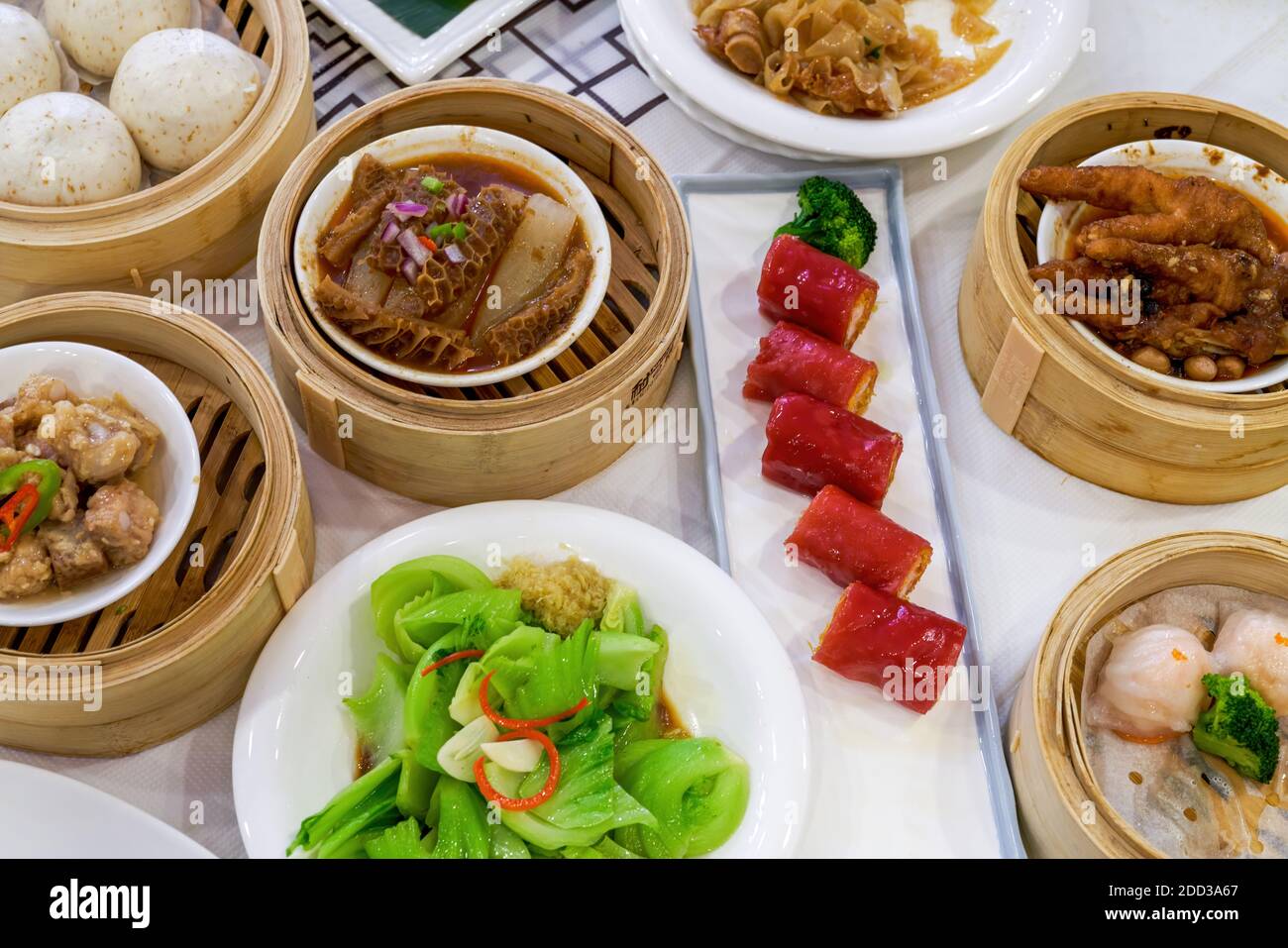 A rich table of Cantonese morning tea and dim sum Stock Photo - Alamy