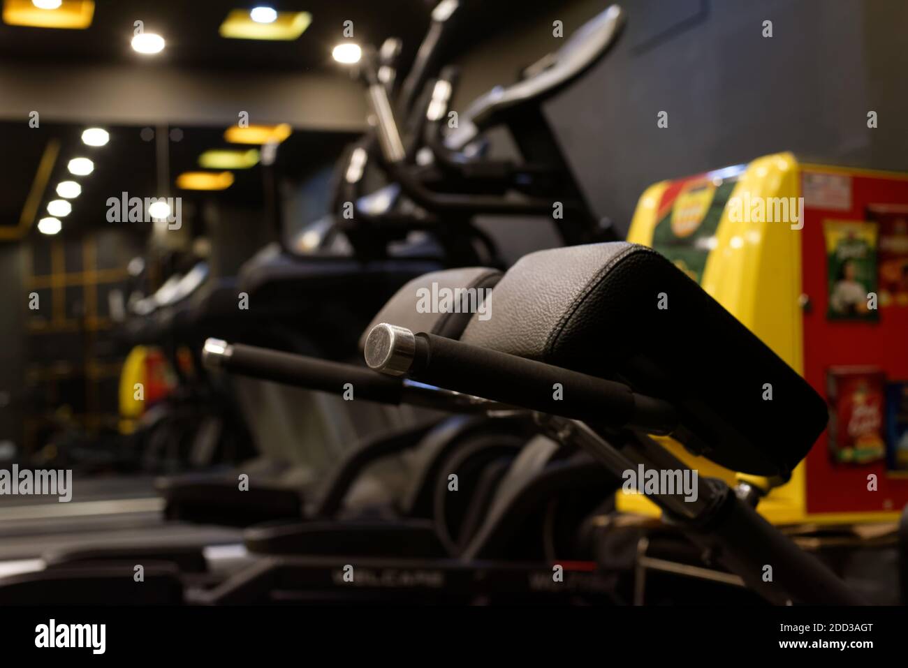 Gym Instruments cycles, handles bar inside a gymnasium with beautiful ...