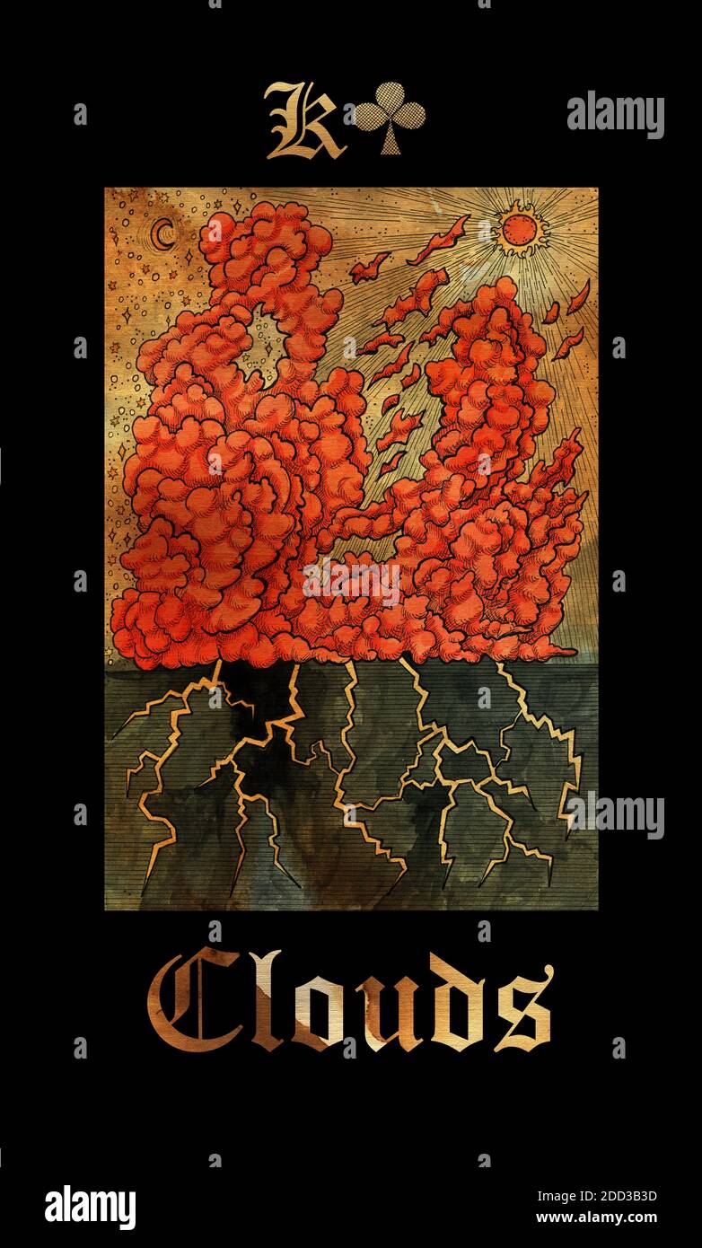 Clouds. Card of Lenormand oracle deck Gothic Mysteries. Hand drawn ...