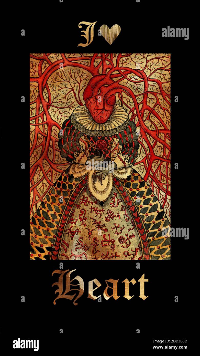 Heart. Card of Lenormand oracle deck Gothic Mysteries. Hand drawn ...
