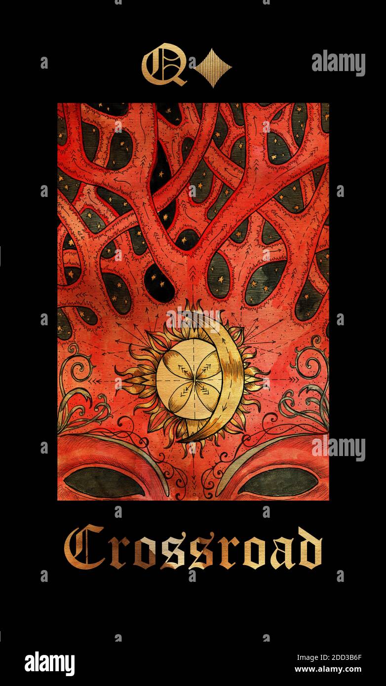 Crossroad. Card of Lenormand oracle deck Gothic Mysteries. Hand drawn ...